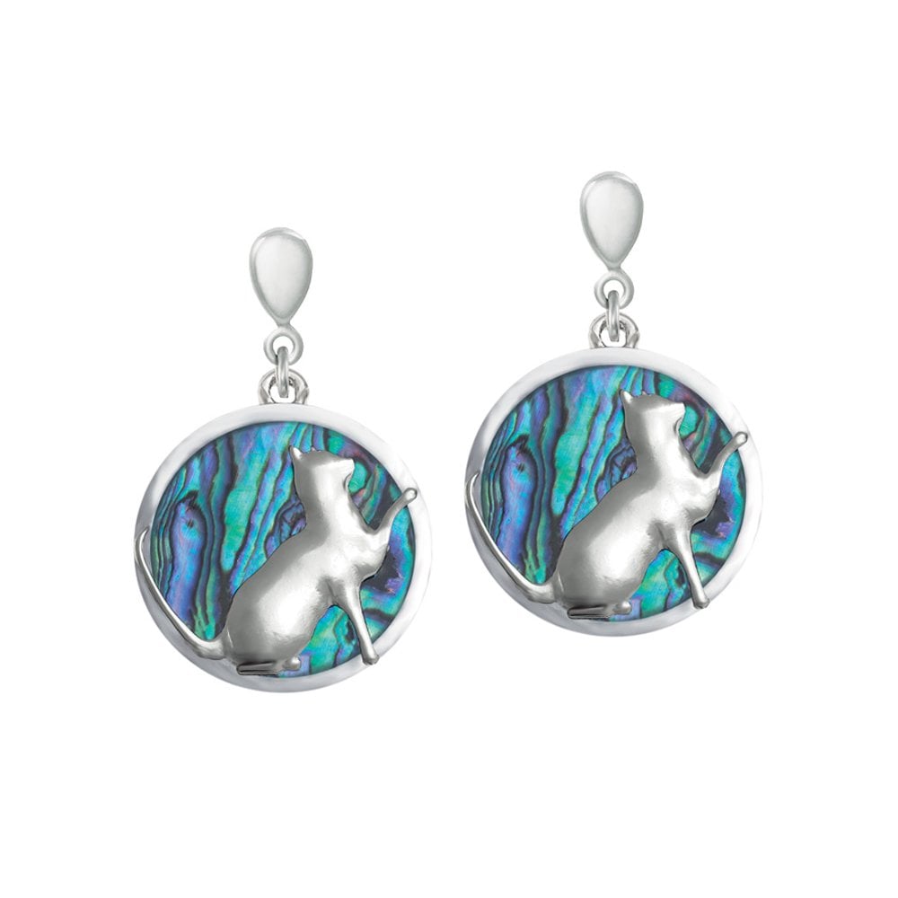 Paws Pussy Cat Paua Shell Silver Tone Drop Screw Back Clip On Earrings ...