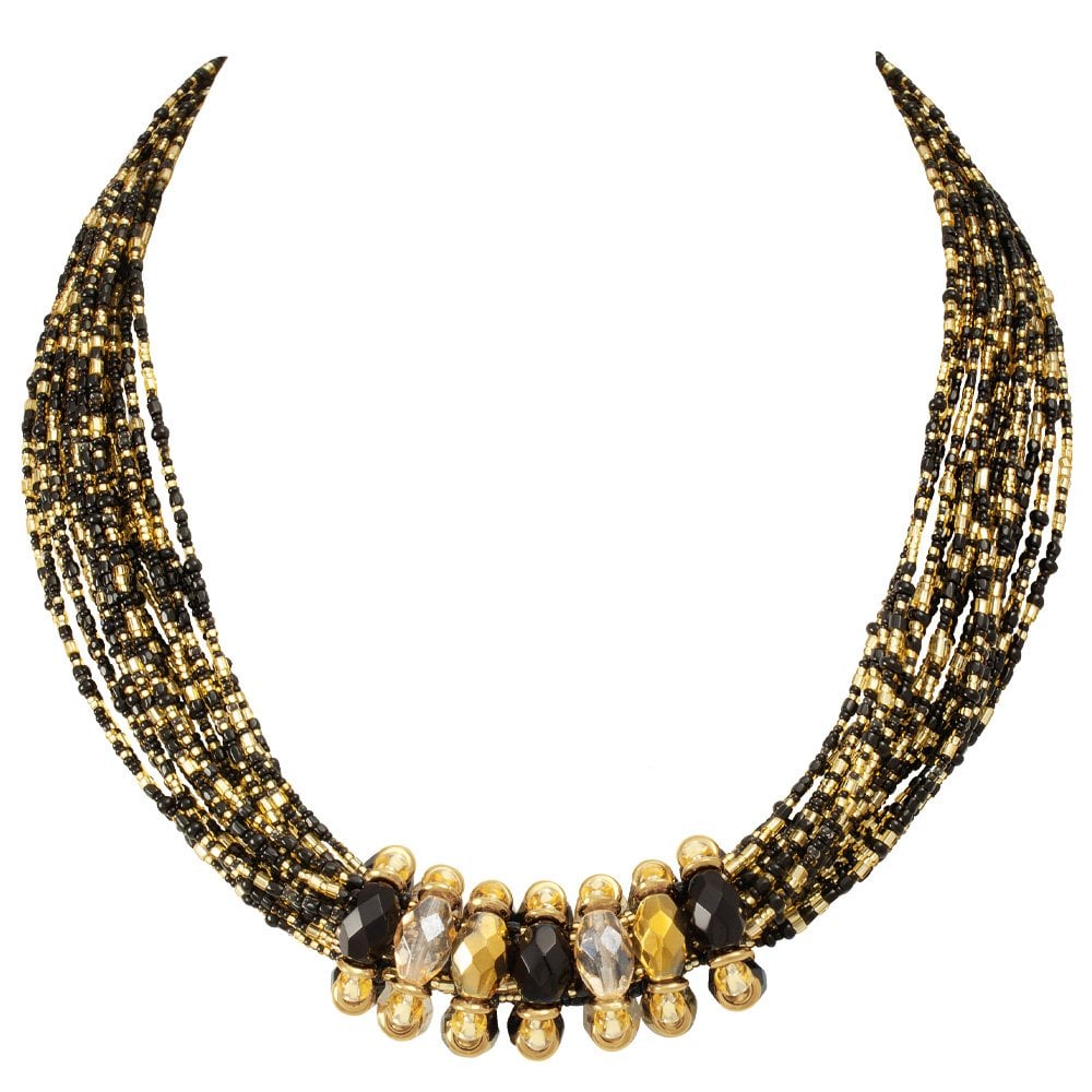 Luciana Black and Gold Statement Venetian Murano Glass Torsade Necklac ...